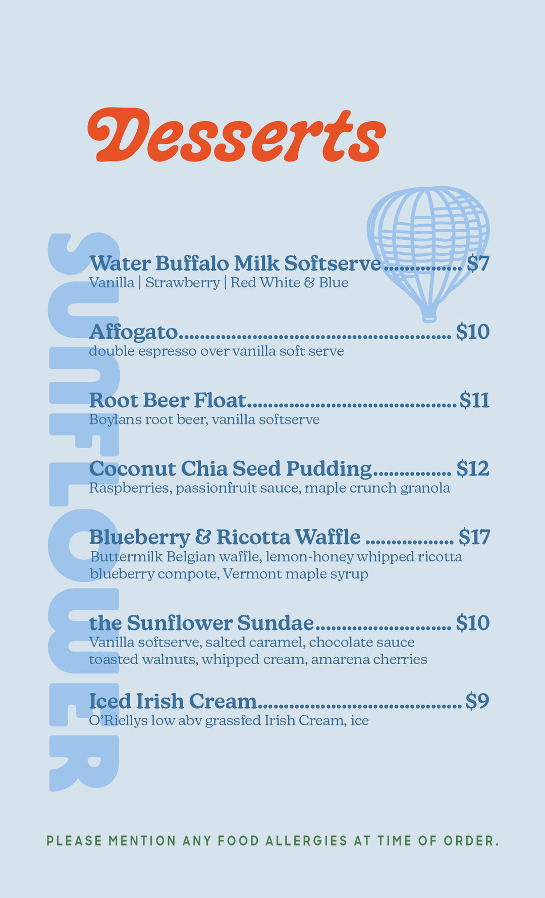 Menu – Sunflower Caffè