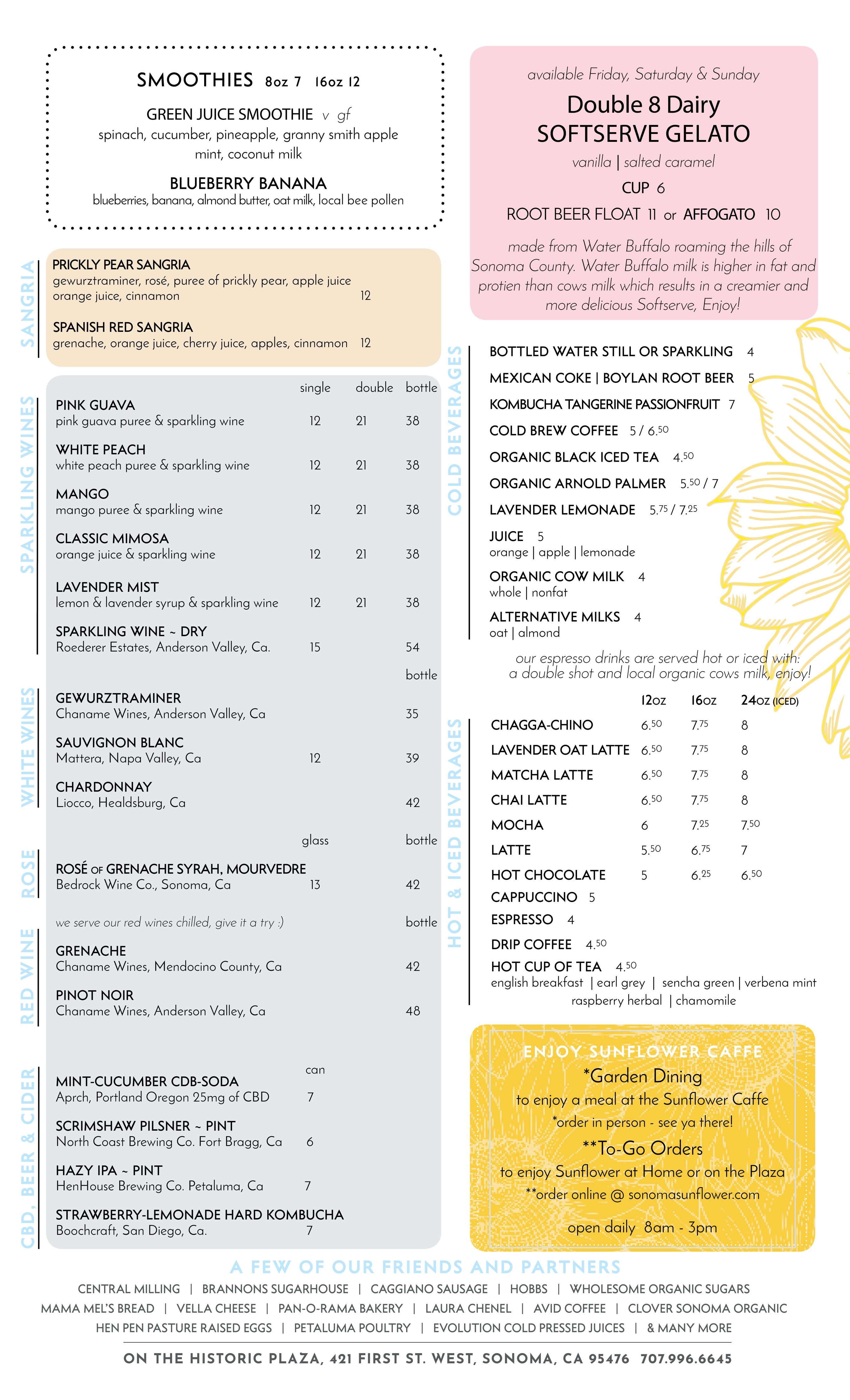 Menu | Sunflower Caffé